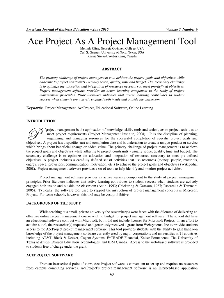 Fillable Online Using AceProject to Enhance Student Learning Fax Email Print - pdfFiller
