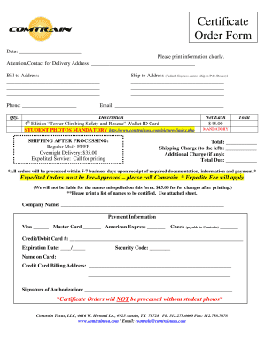 Fillable Online Certificate Order Form - comtrainusa.com Fax Email ...