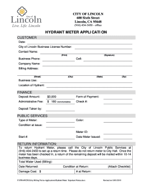 Fillable Online HYDRANT METER APPLICATION Fax Email Print - pdfFiller