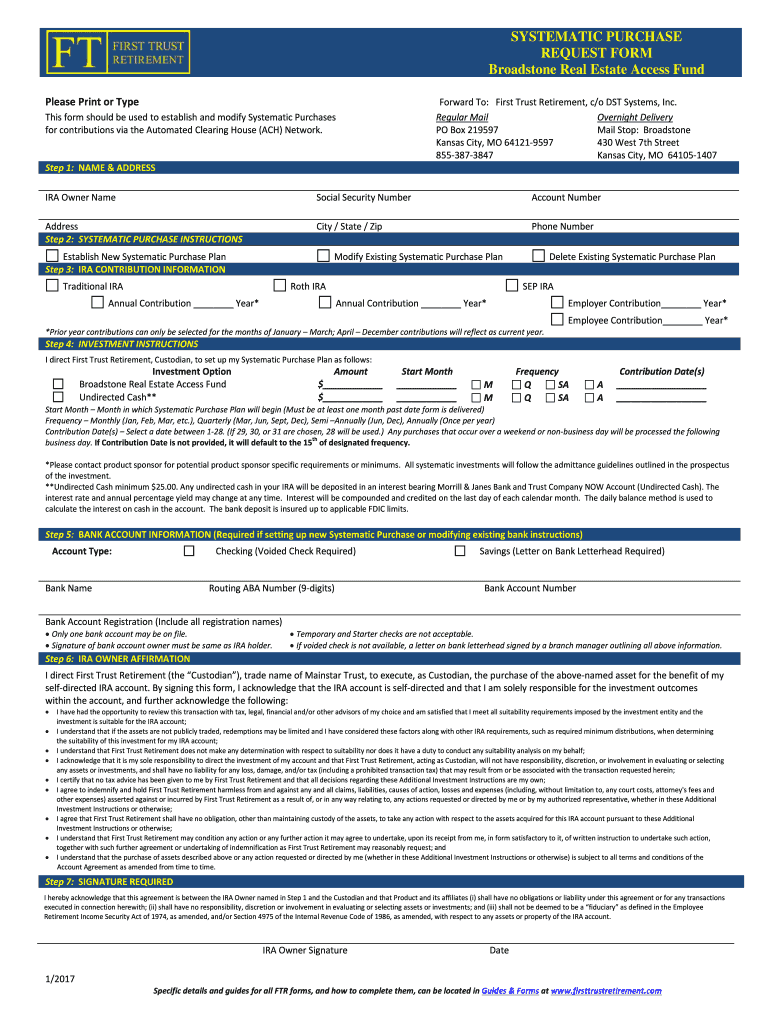 Fillable Online SYSTEMATIC PURCHASE REQUEST FORM Broadstone Real Fax ...