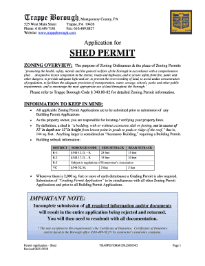 Fillable Online Application for SHED PERMIT - trappeborough.com Fax ...