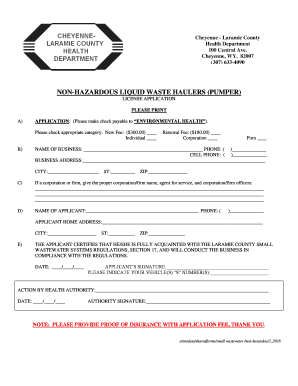 Fillable Online NON-HAZARDOUS LIQUID WASTE HAULERS (PUMPER) Fax Email ...
