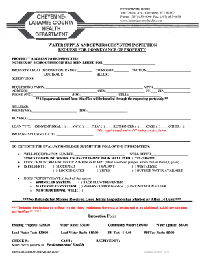 Fillable Online WATER SUPPLY AND SEWERAGE SYSTEM INSPECTION Fax Email ...