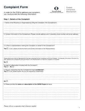 Fillable Online Sample Complaint Form - ebrd.com Fax Email Print ...