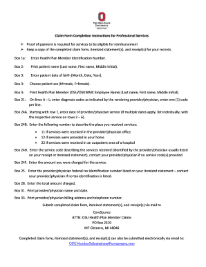Fillable Online Claim Form Completion Instructions for Professional ...