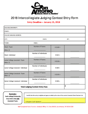 Fillable Online 2018 Intercollegiate Judging Contest Entry Form Fax ...