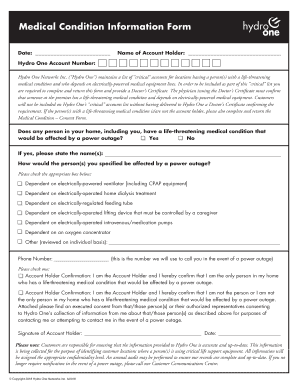 Fillable Online Medical Condition Information Form - hydroone.com Fax ...