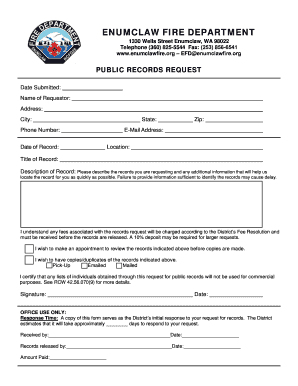 Fillable Online EFD Public Records Request Form - Enumclaw Fire ...