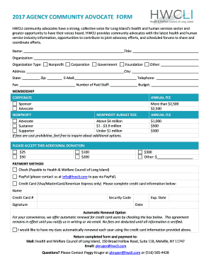Fillable Online 2017 AGENCY COMMUNITY ADVOCATE FORM Fax Email Print ...