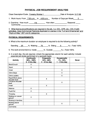 Fillable Online PHYSICAL JOB REQUIREMENT ANALYSIS Fax Email Print ...