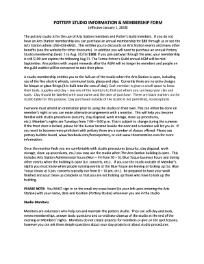 Fillable Online pottery studio information & membership form ...