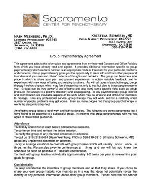 Fillable Online Group Therapy Agreement Dr. Weinberg and Dr. Schwerin ...