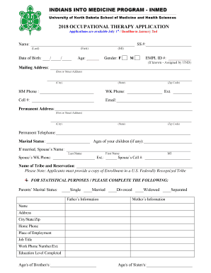 Fillable Online med und 2018 OCCUPATIONAL THERAPY APPLICATION Fax Email ...