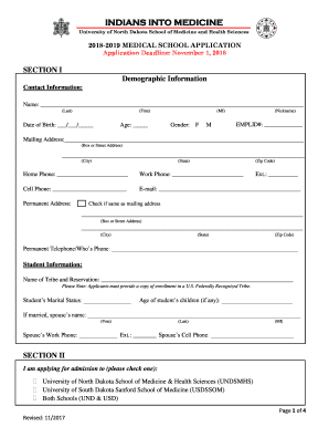 Fillable Online med und 2018-2019 MEDICAL SCHOOL APPLICATION ...