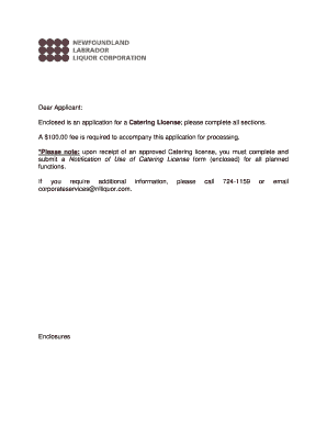 Fillable Online Catering License; please complete all sections. Fax ...