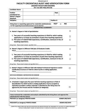 Fillable Online FACULTY CREDENTIALS AUDIT AND VERIFICATION FORM Fax ...