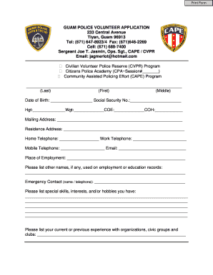 Fillable Online GUAM POLICE VOLUNTEER APPLICATION Fax Email Print ...