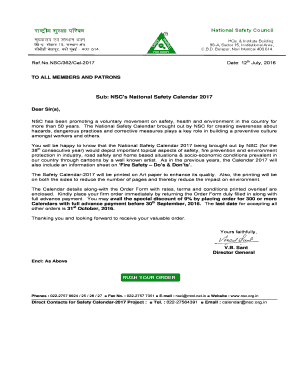 Fillable Online Safety Observance Calendar - National Safety Council ...