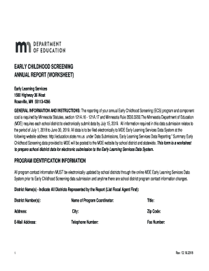 Fillable Online education mn Early Childhood Screening Annual Report ...