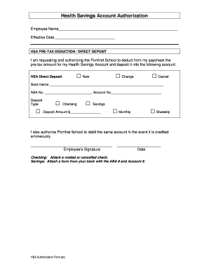 Fillable Online Health Savings Account Authorization Form.doc Fax Email ...
