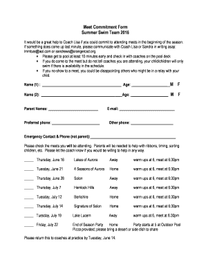 Fillable Online Meet Commitment Form - orangerec.com Fax Email Print ...