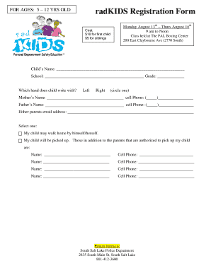 Fillable Online 12 YRS OLD radKIDS Registration Form Fax Email Print ...