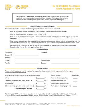 Fillable Online Guild Childcare Assistance Grant Application Form Fax ...
