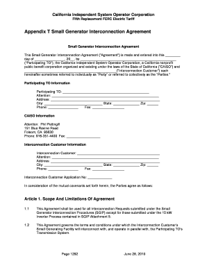 Fillable Online Appendix T Small Generator Interconnection Agreement Fax Email Print - pdfFiller