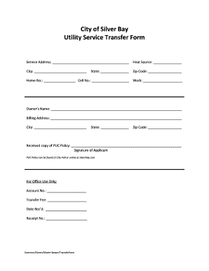 Fillable Online City of Silver Bay Utility Service Transfer Form Fax ...