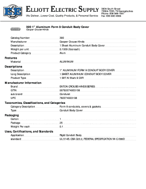 Fillable Online 390 1 Aluminum Form 9 Conduit Body Cover Cooper Crouse ...
