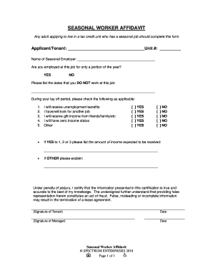 Fillable Online Self Employed Income Affidavit - Spectrum Enterprises ...