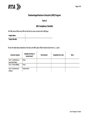 Fillable Online (DBE) Program Form 5 DBE Compliance Checklist Fax Email ...