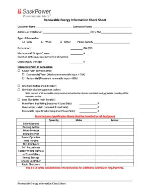 Fillable Online Renewable Energy Information Check Sheet - SaskPower ...