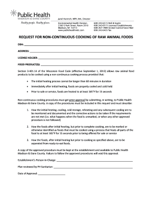 Fillable Online REQUEST FOR NON-CONTINUOUS COOKING OF RAW ANIMAL FOODS ...