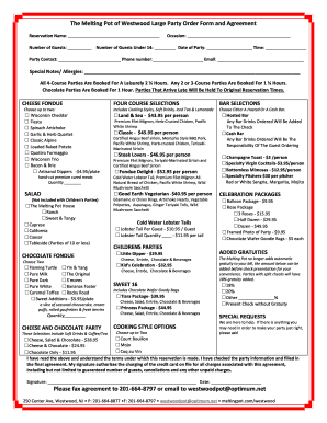 Fillable Online The Melting Pot of Westwood Large Party Order Form and ...