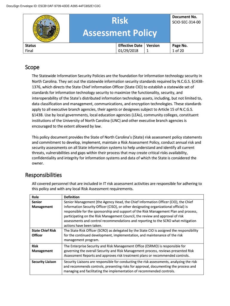Fillable Online Risk Assessment Policy - NC.gov Fax Email Print - pdfFiller