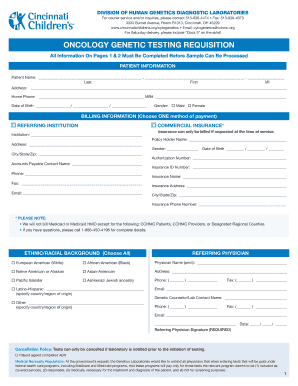 Fillable Online ONCOLOGY GENETIC TESTING REQUISITION. ONCOLOGY GENETIC ...