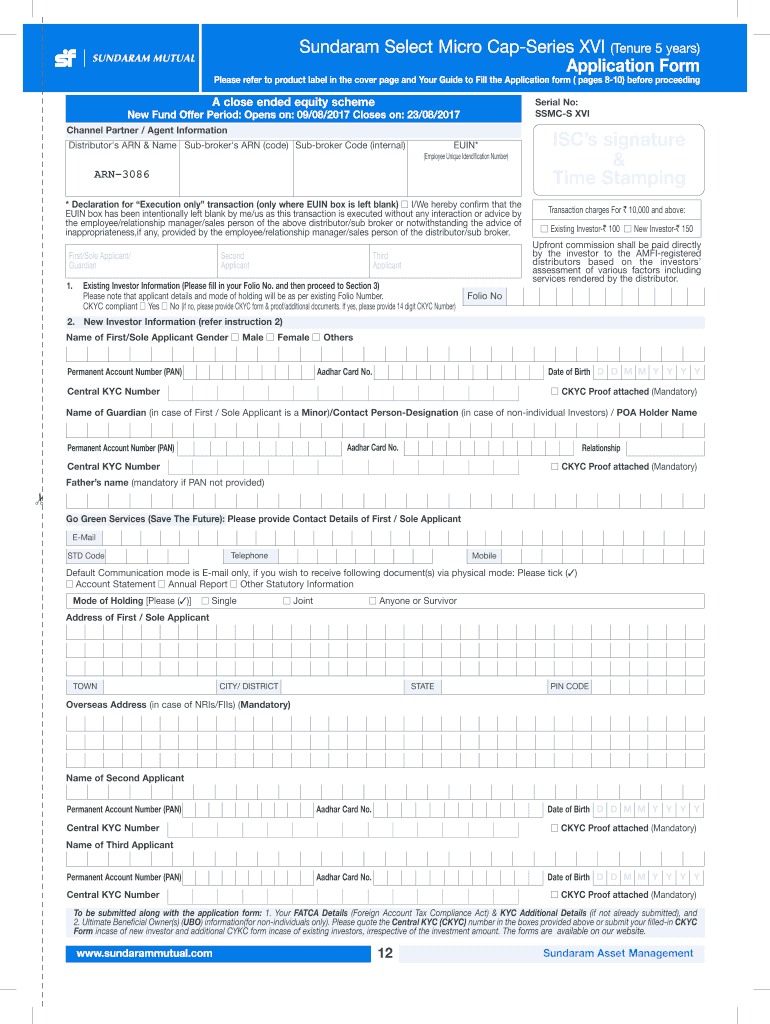 Fillable Online Sundaram Select Micro Cap-Series XVI Application Form ...