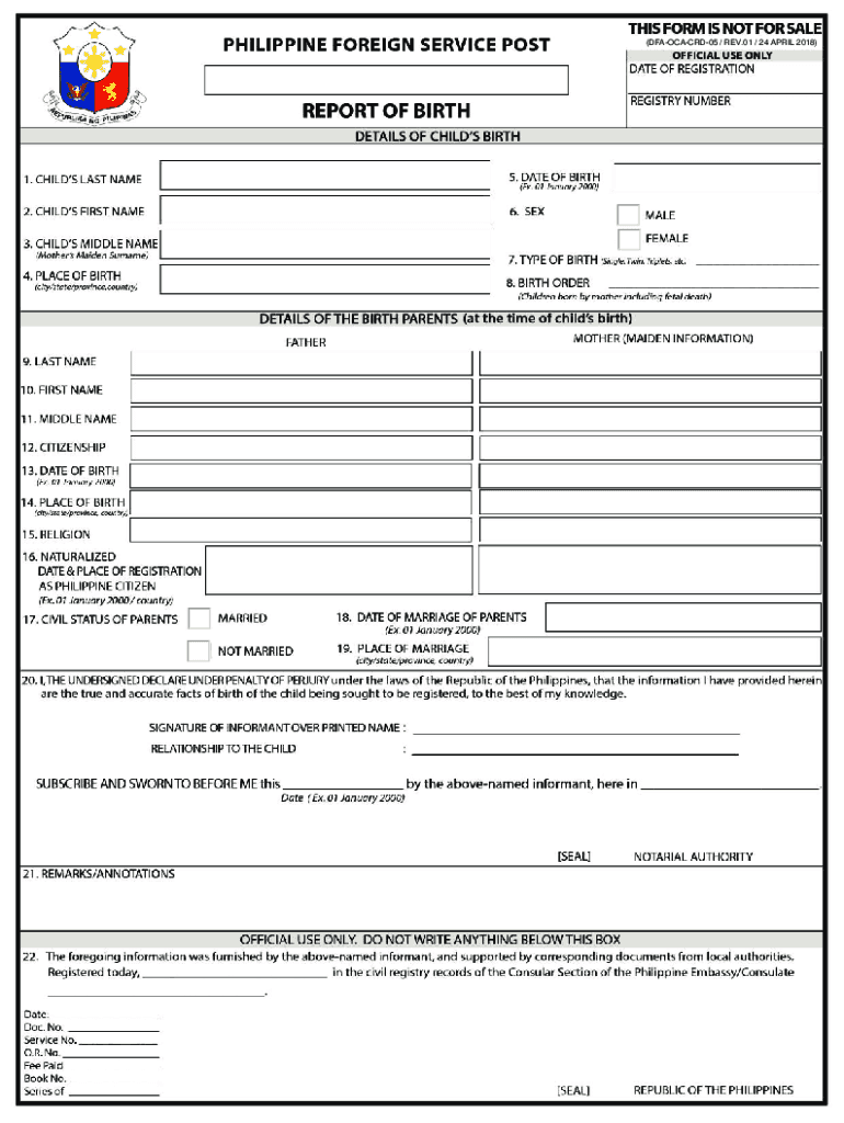Fillable Online Report of Birth Form - DFA Fax Email Print - pdfFiller