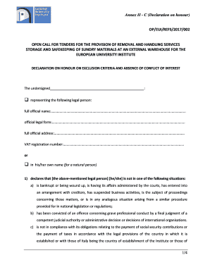 Fillable Online Annex II - C (Declaration on honour) Fax Email Print ...