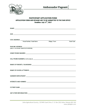 Fillable Online Ambassador Pageant - Delta Fair Fax Email Print - pdfFiller