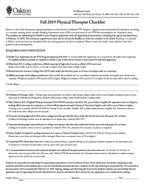 Fillable Online Fall 2019 Physical Therapist Checklist Fax Email Print ...
