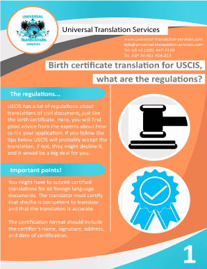 Fillable Online Birth certificate translation for USCIS. Requirements ...