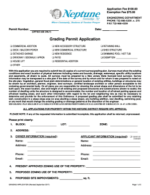 Fillable Online Grading Permit Application Information Sheet - Neptune ...