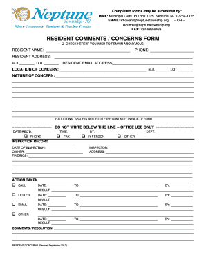 Fillable Online RESIDENT COMMENTS / CONCERNS FORM Fax Email Print ...