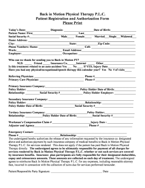 Fillable Online Back in Motion Physical Therapy P.L.C. Patient ...