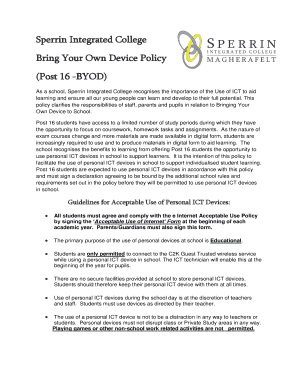 Fillable Online Sperrin Integrated College Bring Your Own Device Policy ...