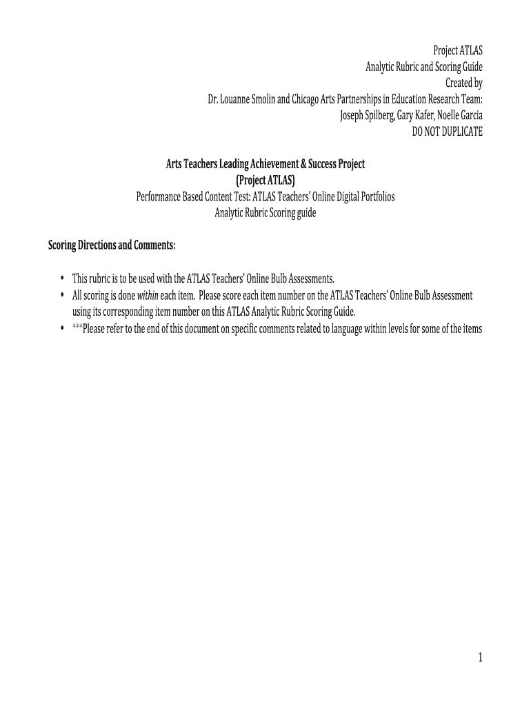 Fillable Online Project ATLAS Analytic Rubric and Scoring Guide Created ...
