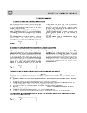 Fillable Online CLIENT DECLARATION HINDUSTAN TRADECOM PVT. LTD. Fax ...