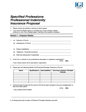 Fillable Online Proposal Form - Professional Indemnity - IGI General ...
